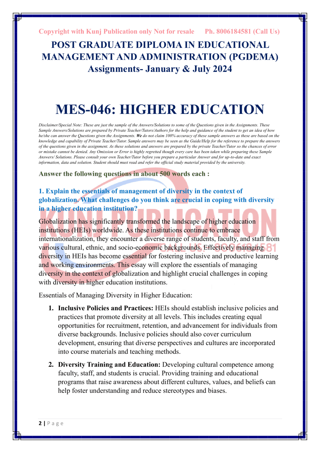 IGNOU MES-046 SOLVED ASSIGNMENT JAN-JULY 2024 ENGLISH MEDIUM