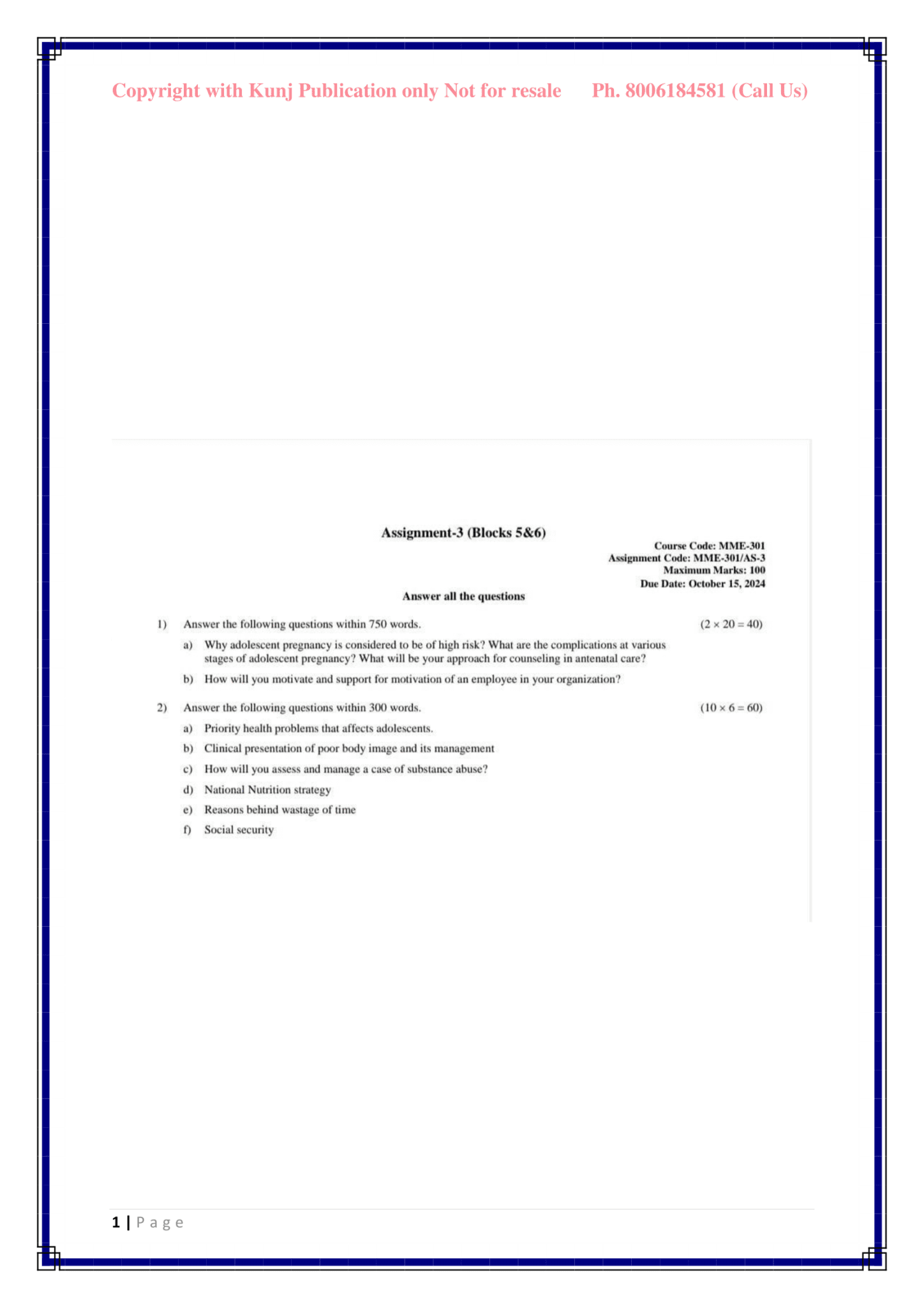IGNOU MME-301/AS-3 SOLVED ASSIGNMENT 2024 ENGLISH MEDIUM