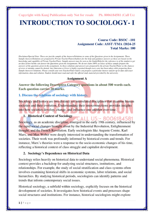 IGNOU BSOC-101 SOLVED ASSIGNMENT 2024-25 ENGLISH MEDIUM