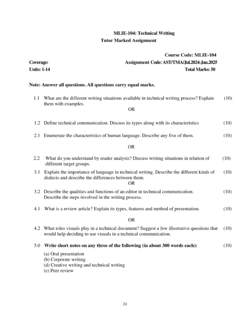 IGNOU MLIE-104 SOLVED ASSIGNMENT 2024-25 ENGLISH MEDIUM