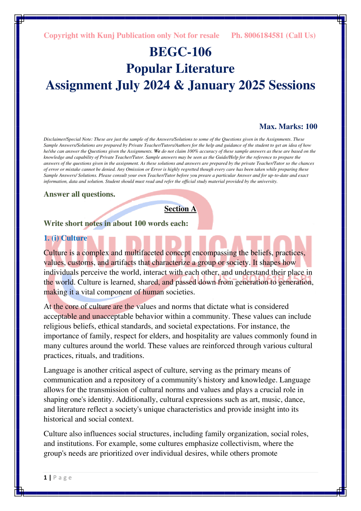 IGNOU BEGC-106 SOLVED ASSIGNMENT 2024-25 ENGLISH MEDIUM