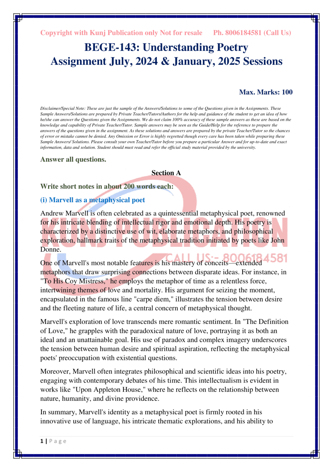 IGNOU BEGE-143 SOLVED ASSIGNMENT 2024-25 ENGLISH MEDIUM