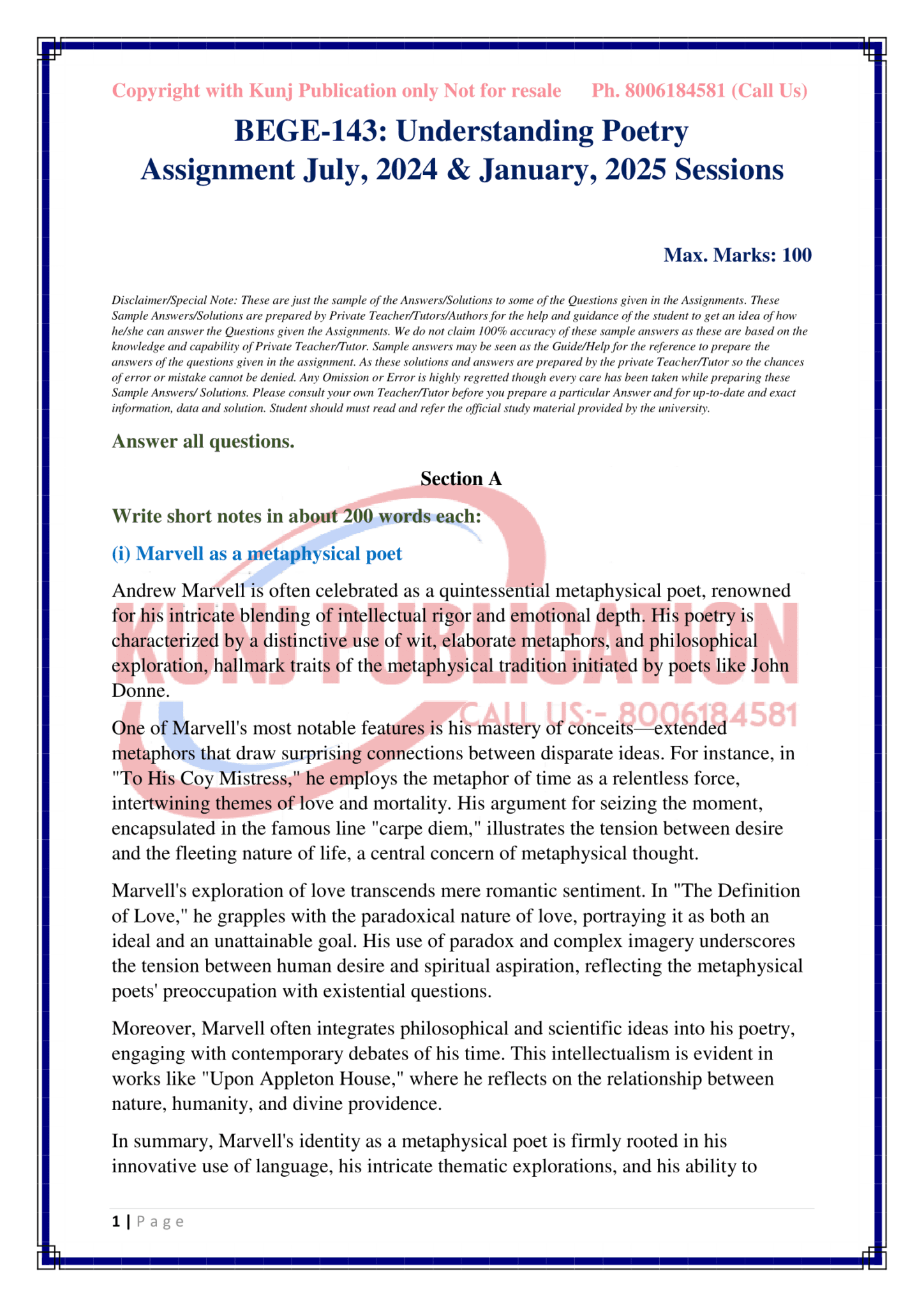 IGNOU BEGE-143 SOLVED ASSIGNMENT 2024-25 ENGLISH MEDIUM