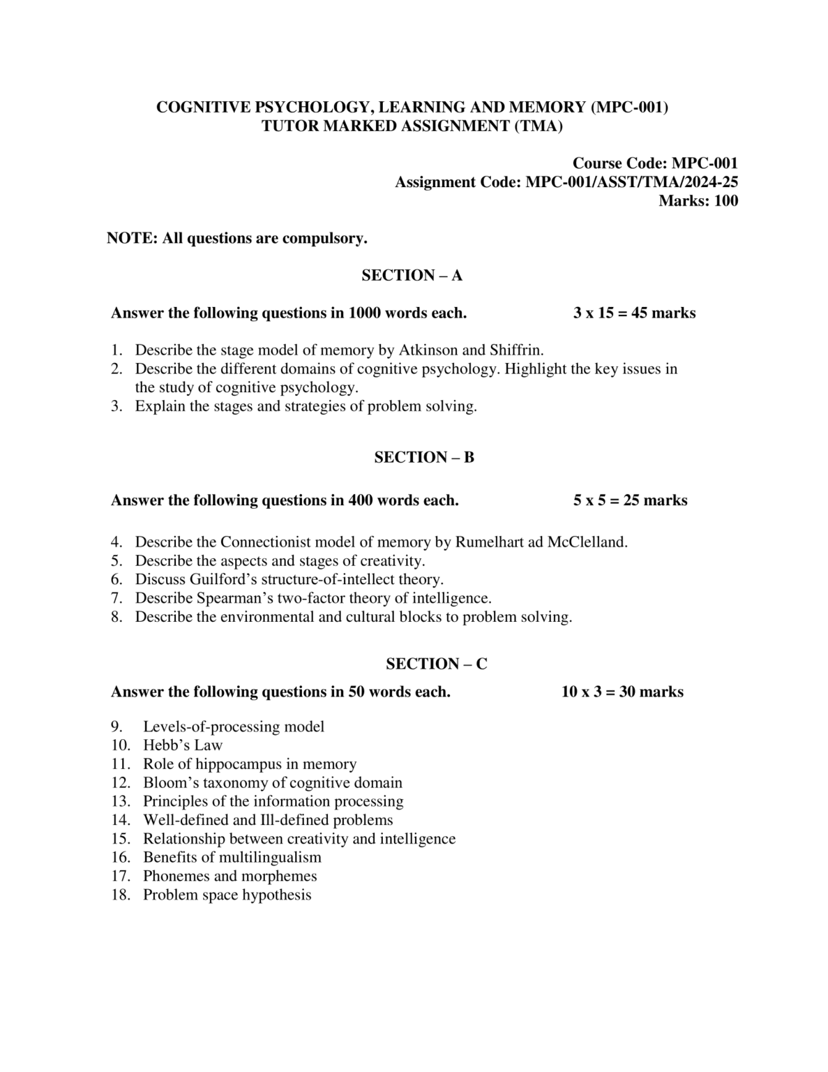 Ignou Mpc 001 Solved Assignment 2024 25 English Medium