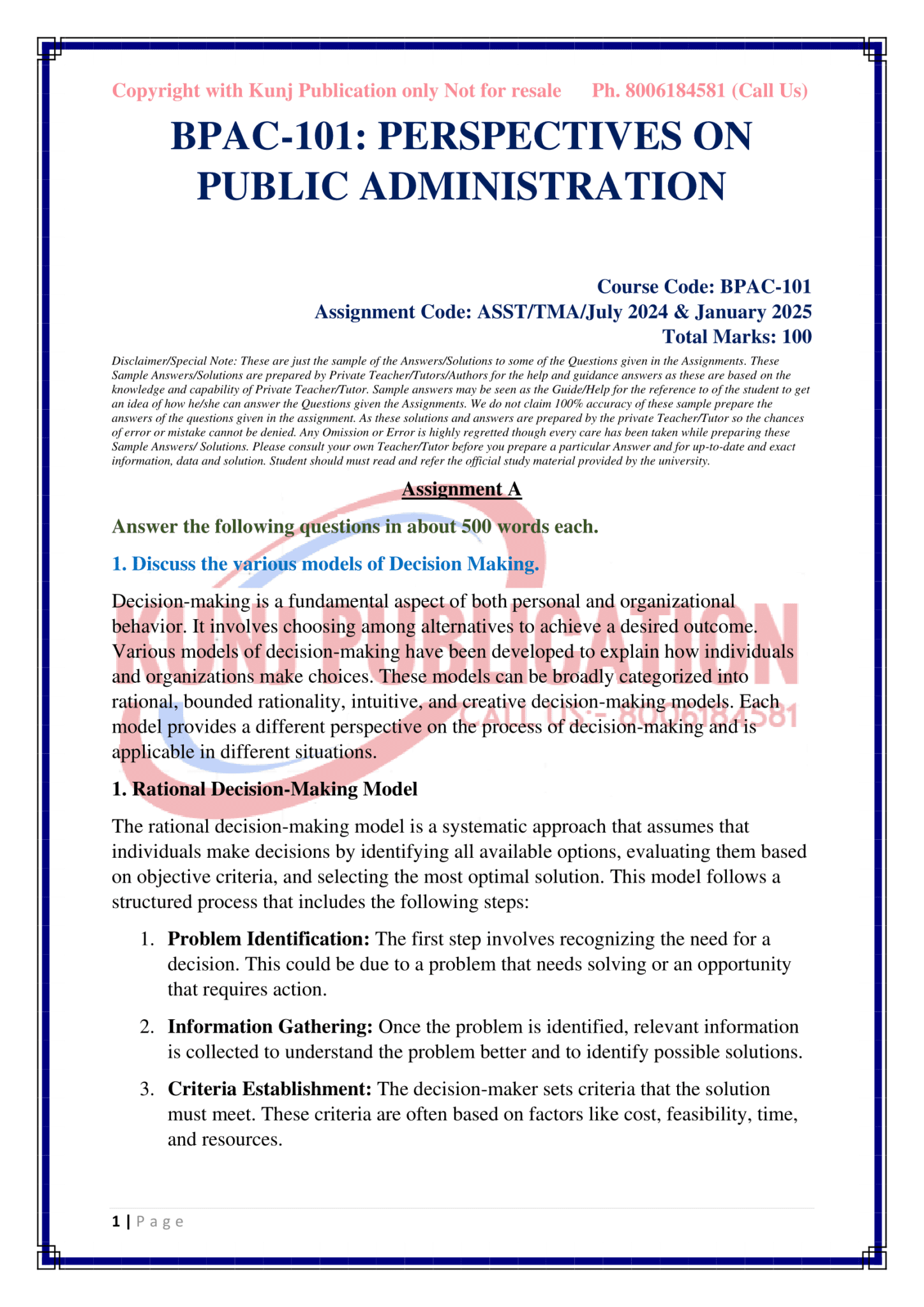 IGNOU BPAC-101 SOLVED ASSIGNMENT 2024-25 ENGLISH MEDIUM