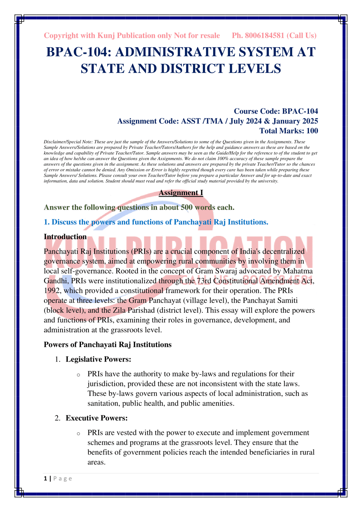 IGNOU BPAC-104 SOLVED ASSIGNMENT 2024-25 ENGLISH MEDIUM