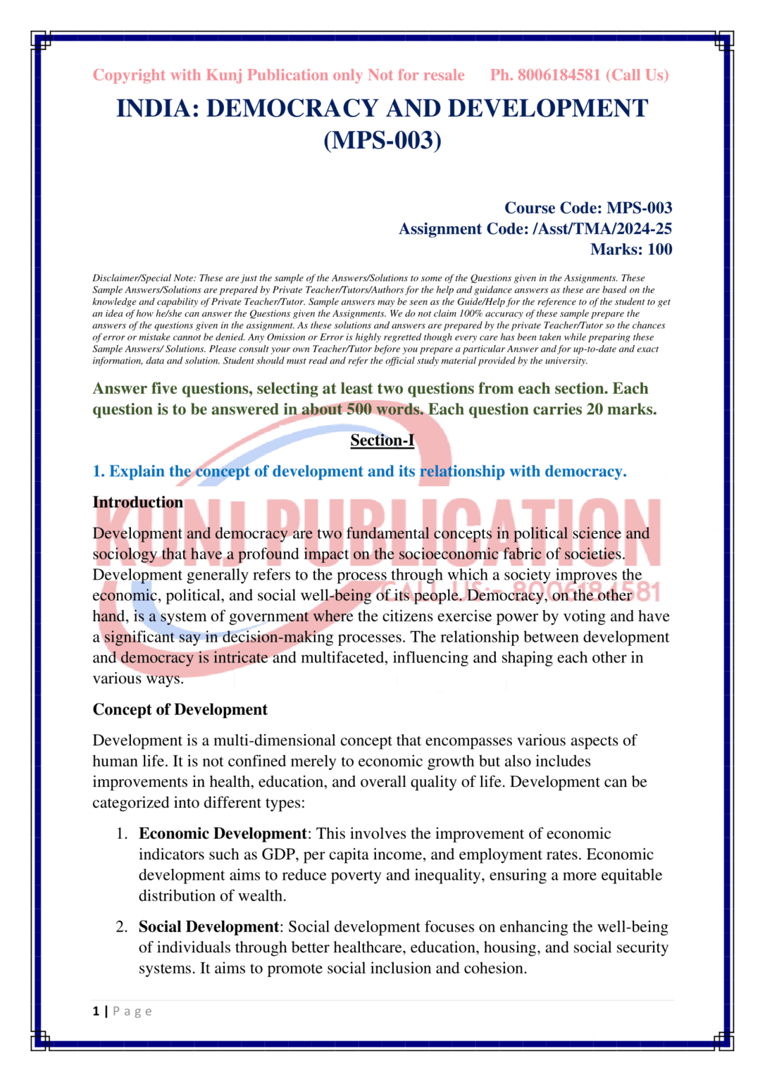 IGNOU MPS-003 SOLVED ASSIGNMENT 2024-25 ENGLISH MEDIUM