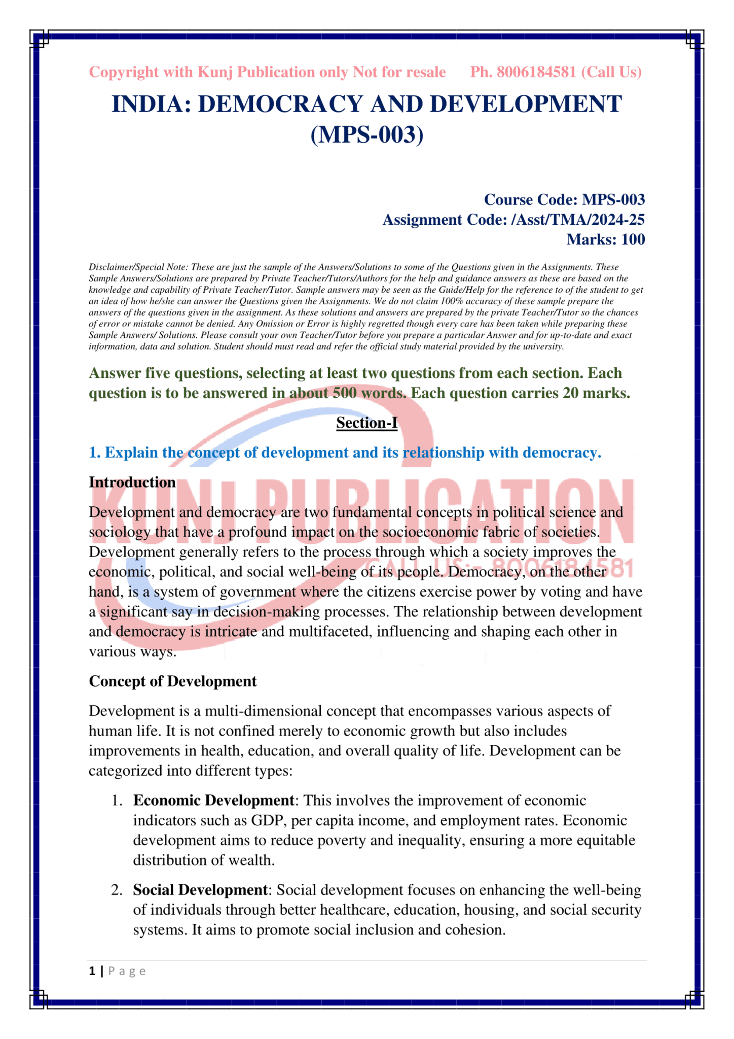 IGNOU MPS-003 SOLVED ASSIGNMENT 2024-25 ENGLISH MEDIUM