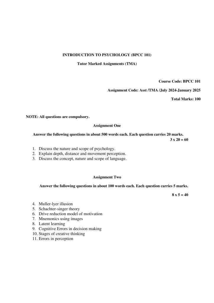 IGNOU BPCC-101 SOLVED ASSIGNMENT 2024-25 ENGLISH MEDIUM