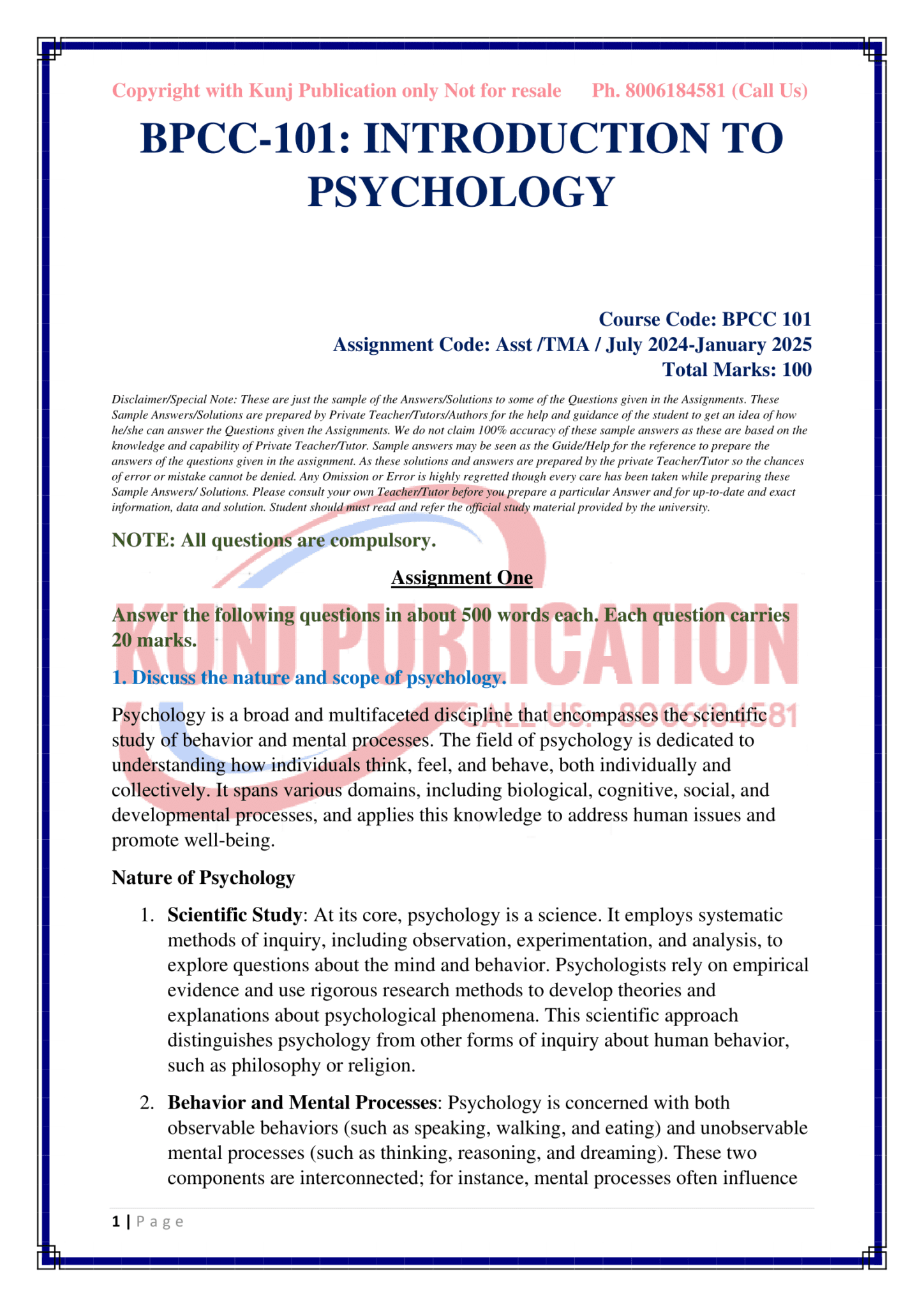 IGNOU BPCC-101 SOLVED ASSIGNMENT 2024-25 ENGLISH MEDIUM