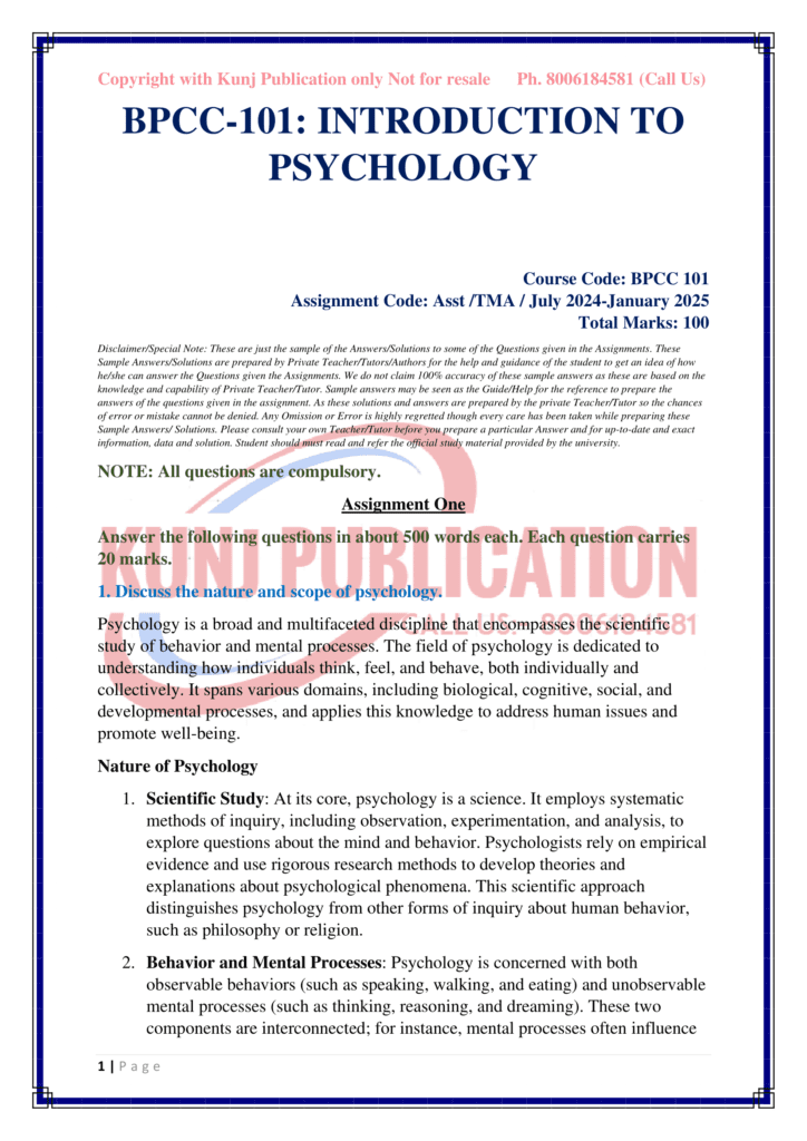 IGNOU BPCC-101 SOLVED ASSIGNMENT 2024-25 ENGLISH MEDIUM