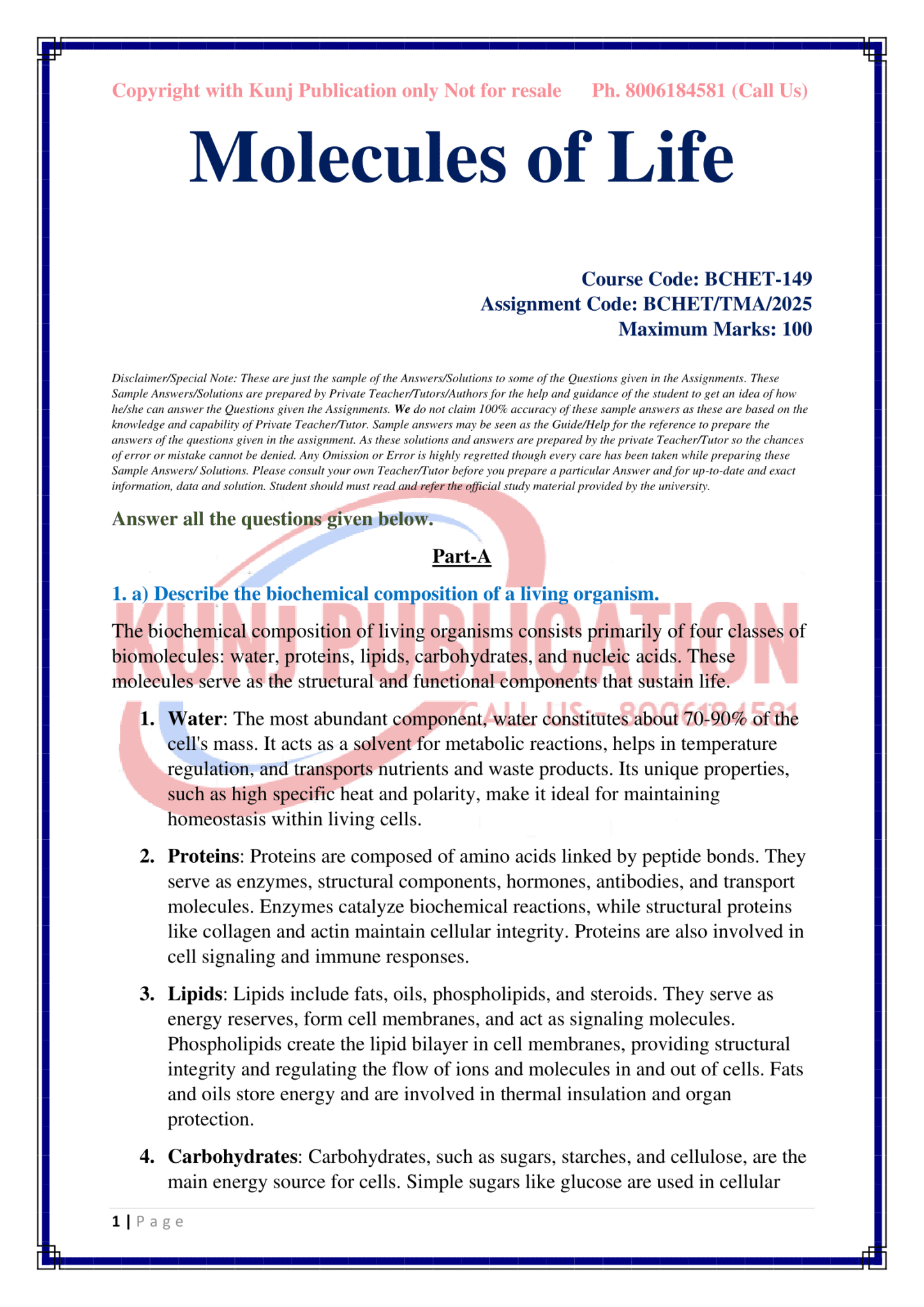 IGNOU BCHET-149 SOLVED ASSIGNMENT 2025 ENGLISH MEDIUM