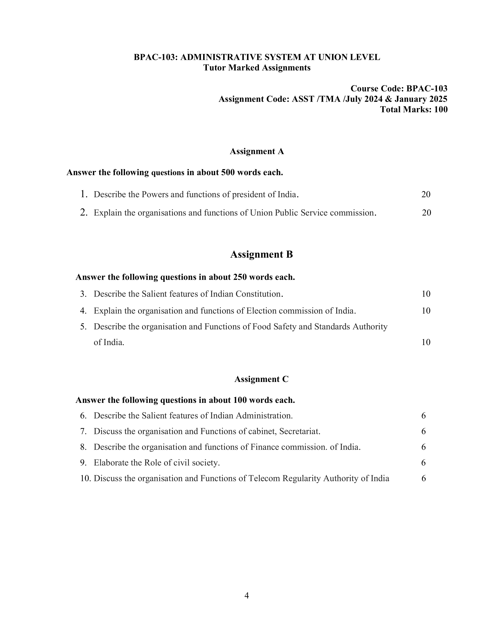 IGNOU BPAC-103 SOLVED ASSIGNMENT 2024-25 ENGLISH MEDIUM