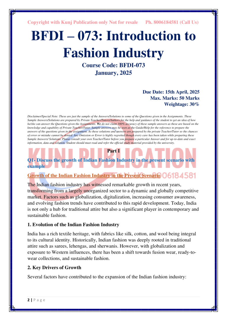 IGNOU BFDI–073 SOLVED ASSIGNMENT JANUARY 2025 ENGLISH MEDIUM