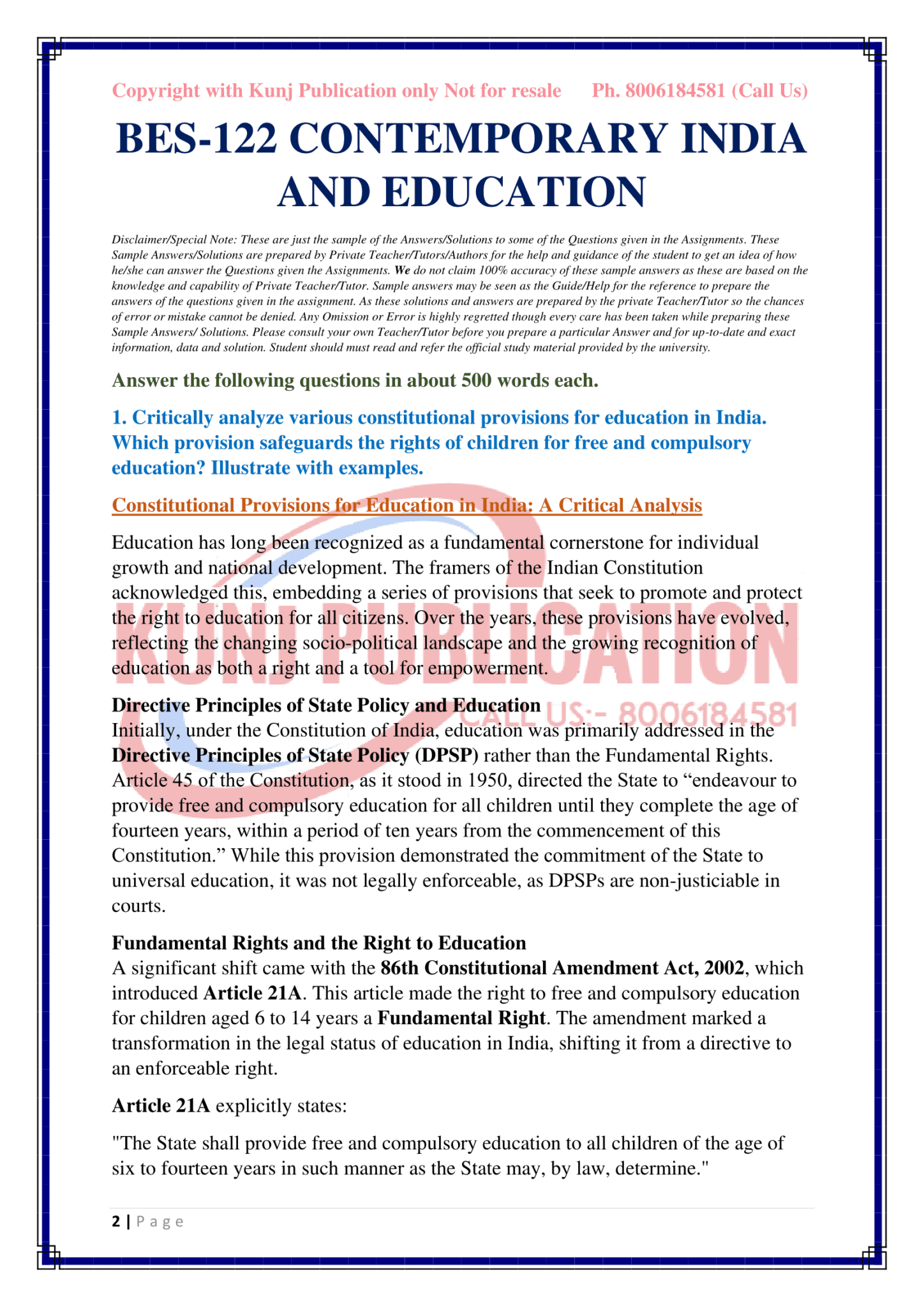 IGNOU BES-122 SOLVED ASSIGNMENT 2025-26 ENGLISH MEDIUM