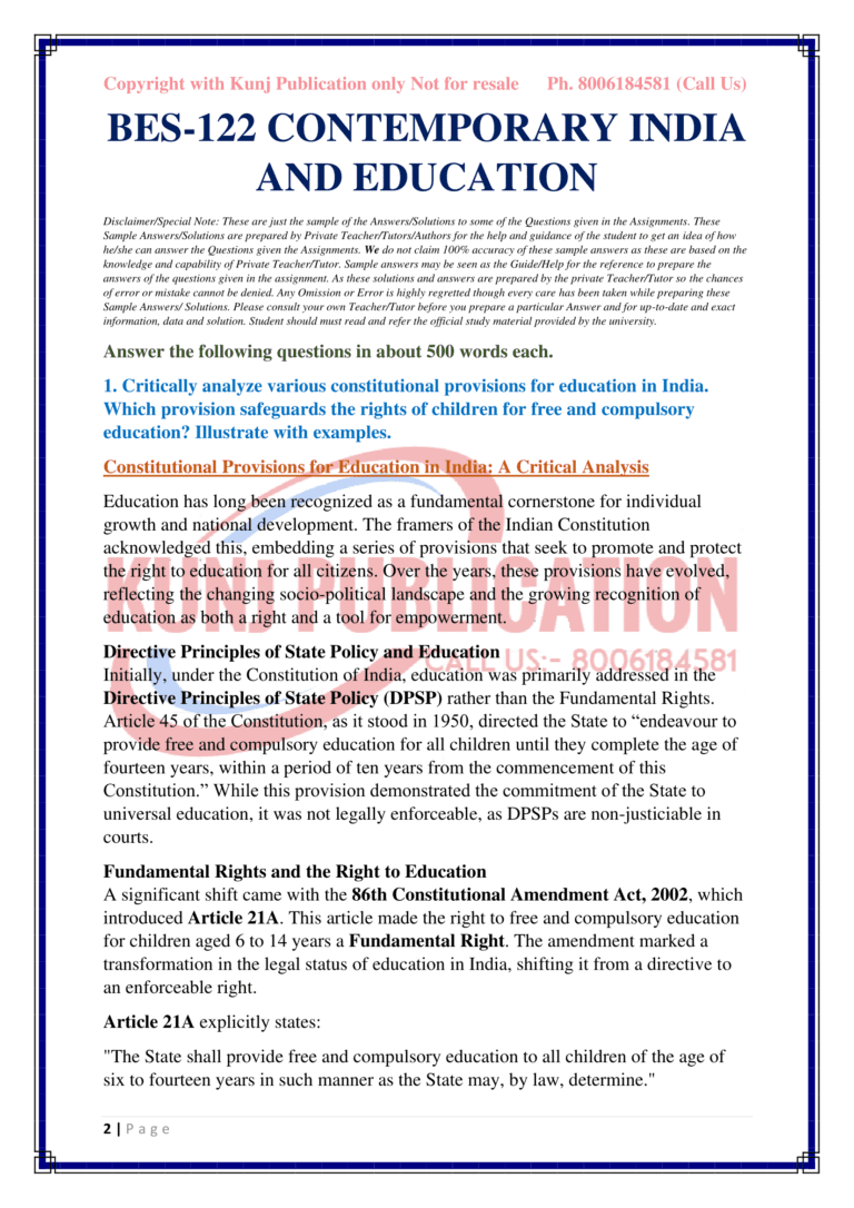 IGNOU BES-122 SOLVED ASSIGNMENT 2025-26 ENGLISH MEDIUM