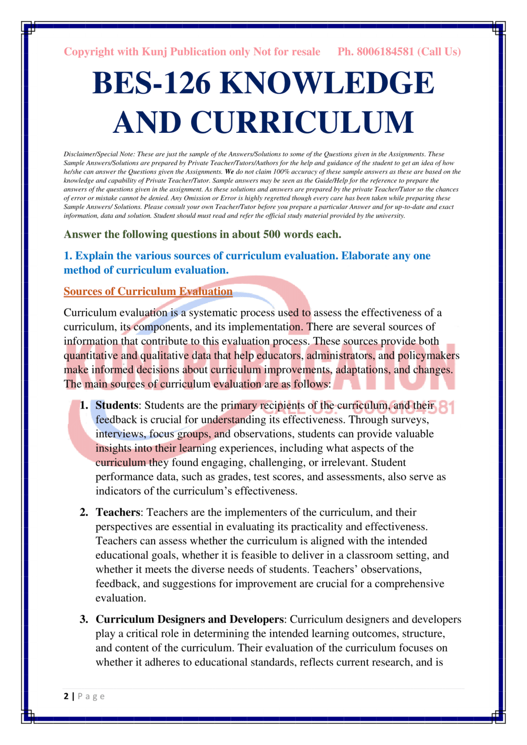 IGNOU BES-126 SOLVED ASSIGNMENT 2025-26 ENGLISH MEDIUM