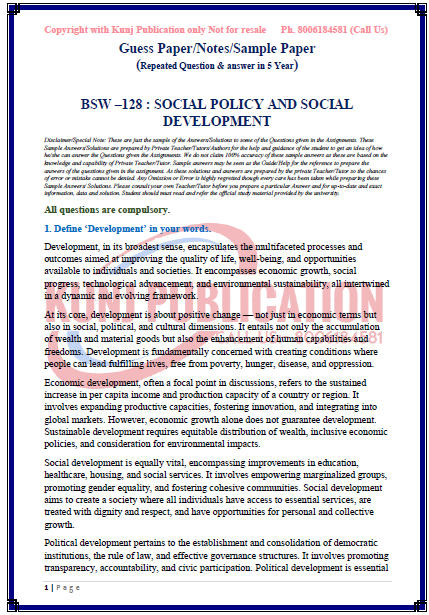 IGNOU BSW-128 GUESS PAPER/NOTES/SAMPLE PAPER ENGLISH MEDIUM