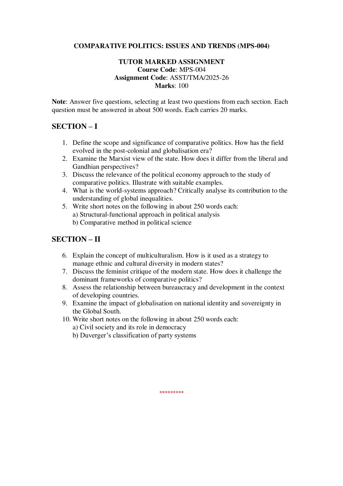 IGNOU MPS-004 SOLVED ASSIGNMENT 2025-26 ENGLISH MEDIUM