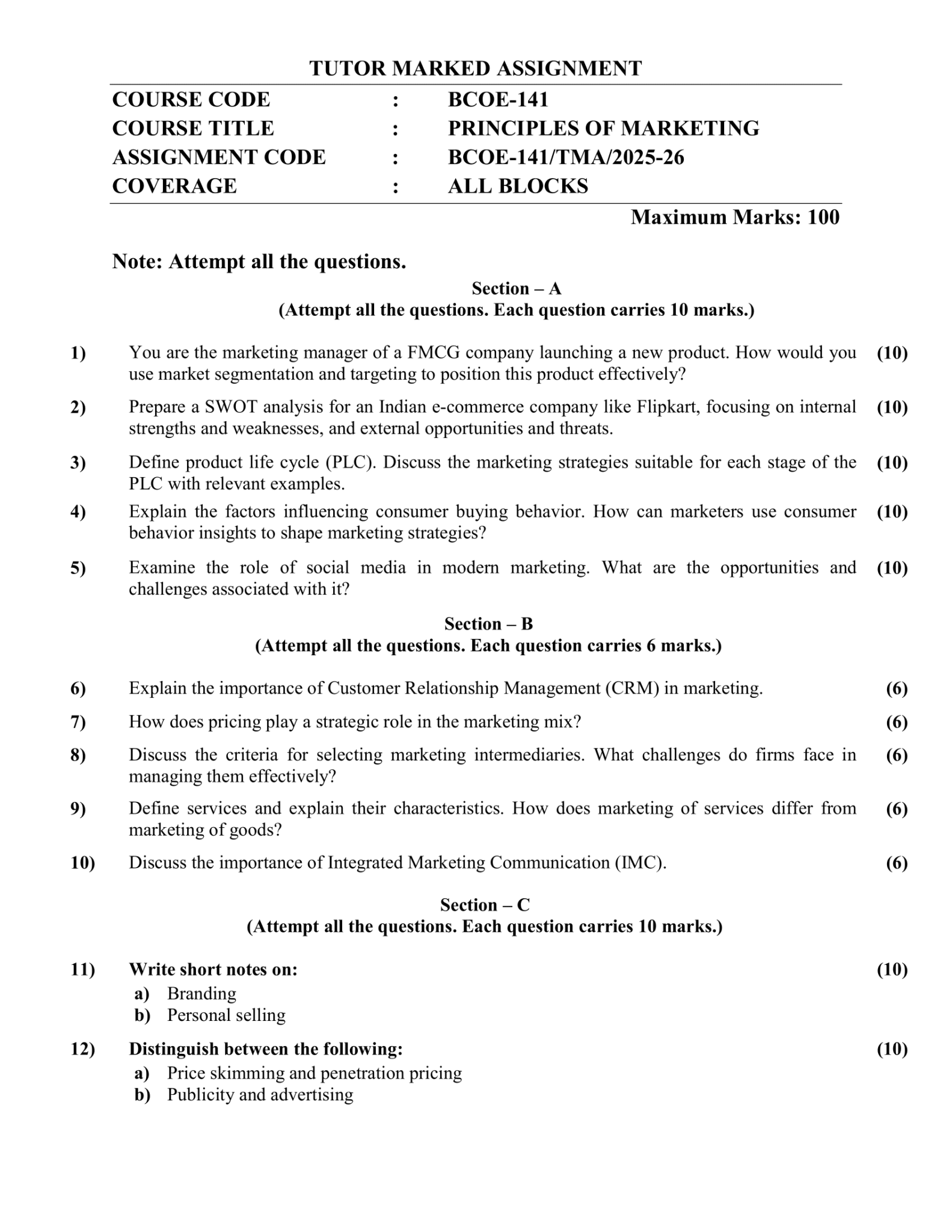 IGNOU BCOE-141 SOLVED ASSIGNMENT 2025-26 ENGLISH MEDIUM