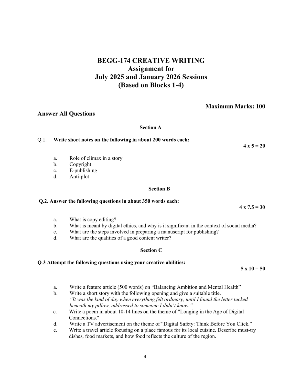 IGNOU BEGG-174 SOLVED ASSIGNMENT 2025-26 ENGLISH MEDIUM