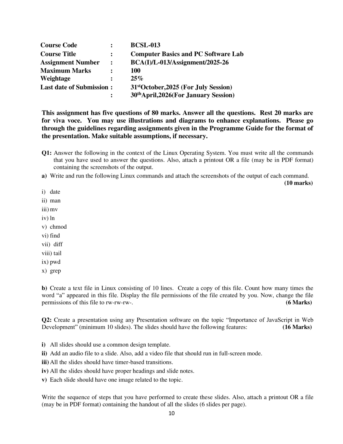 IGNOU BCSL-013 SOLVED ASSIGNMENT 2025-26