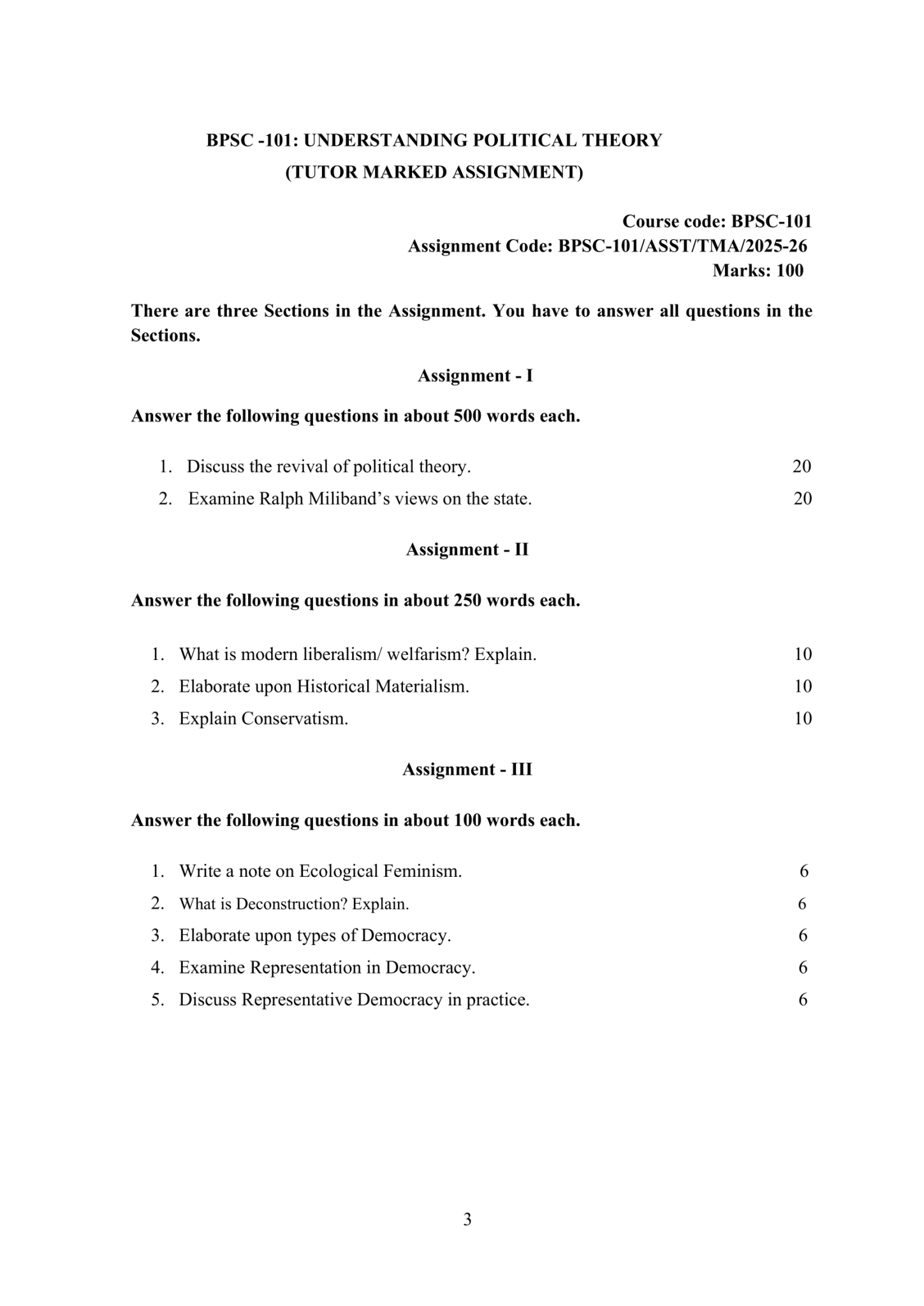 IGNOU BPSC-101 SOLVED ASSIGNMENT 2025-26 ENGLISH MEDIUM