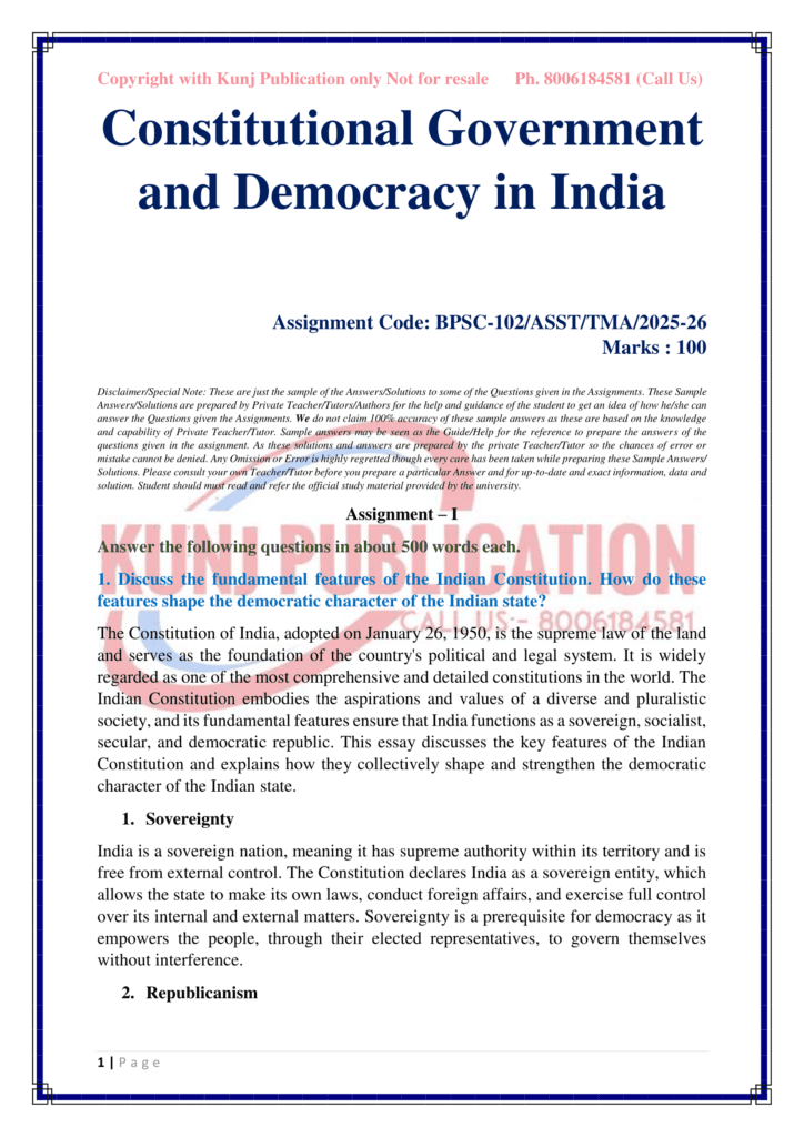 IGNOU BPSC-102 SOLVED ASSIGNMENT 2025-26 ENGLISH MEDIUM