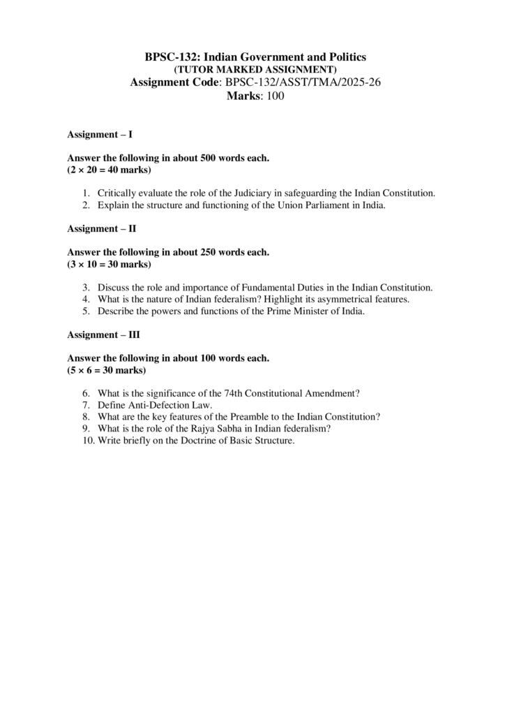 IGNOU BPSC-132 SOLVED ASSIGNMENT 2025-26 ENGLISH MEDIUM