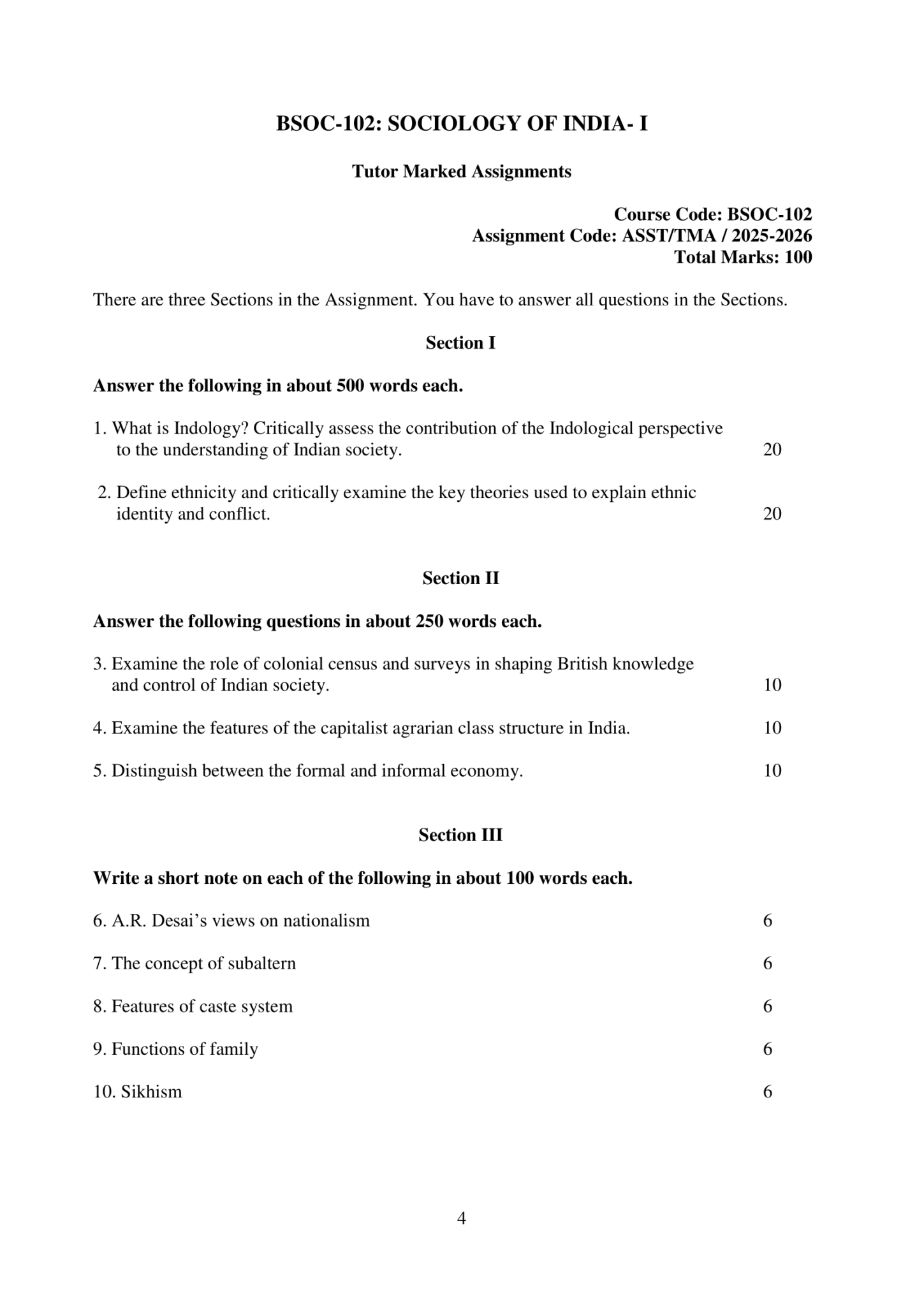 IGNOU BSOC-102 SOLVED ASSIGNMENT 2025-26 ENGLISH MEDIUM