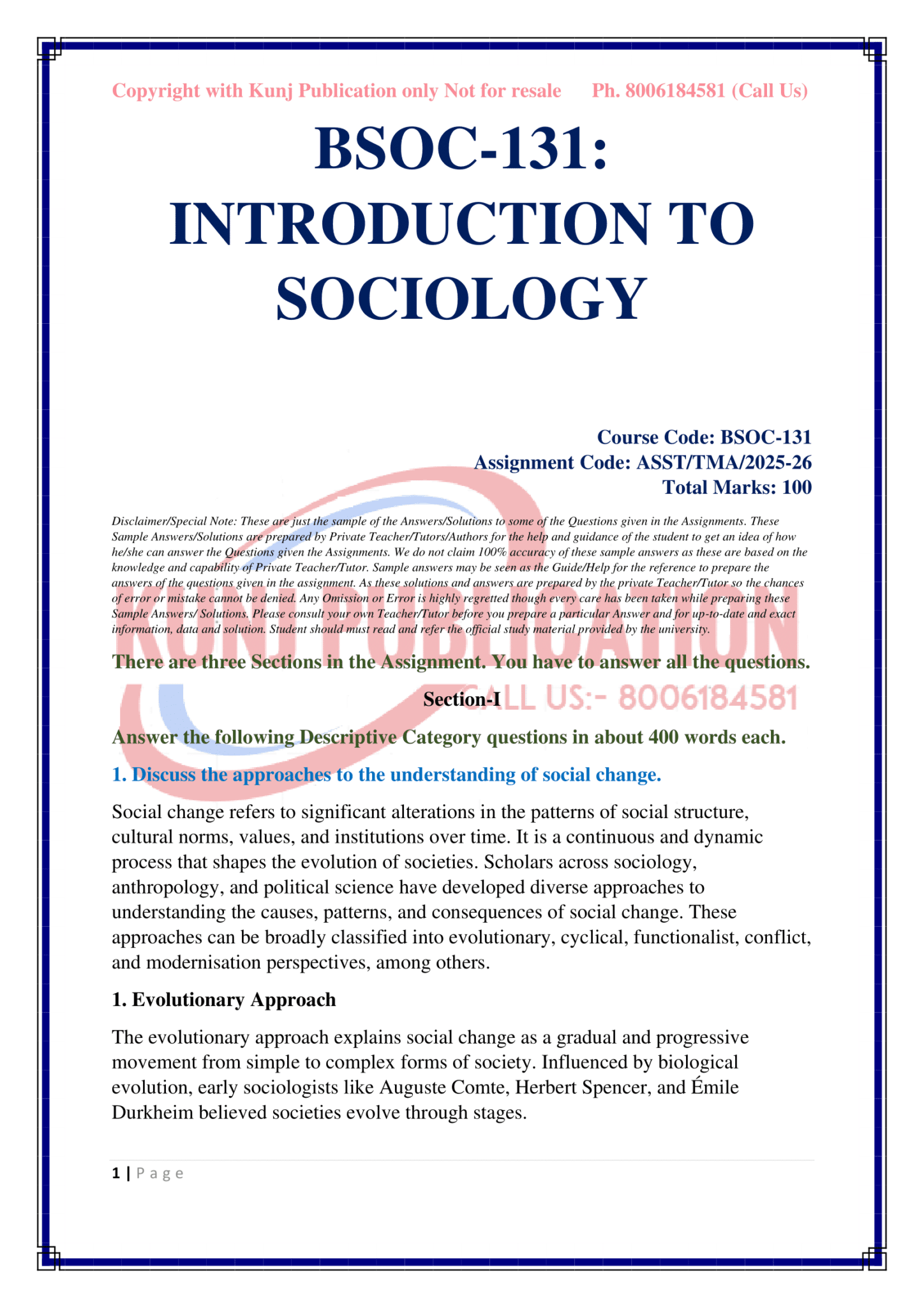 IGNOU BSOC-131 SOLVED ASSIGNMENT 2025-26 ENGLISH MEDIUM