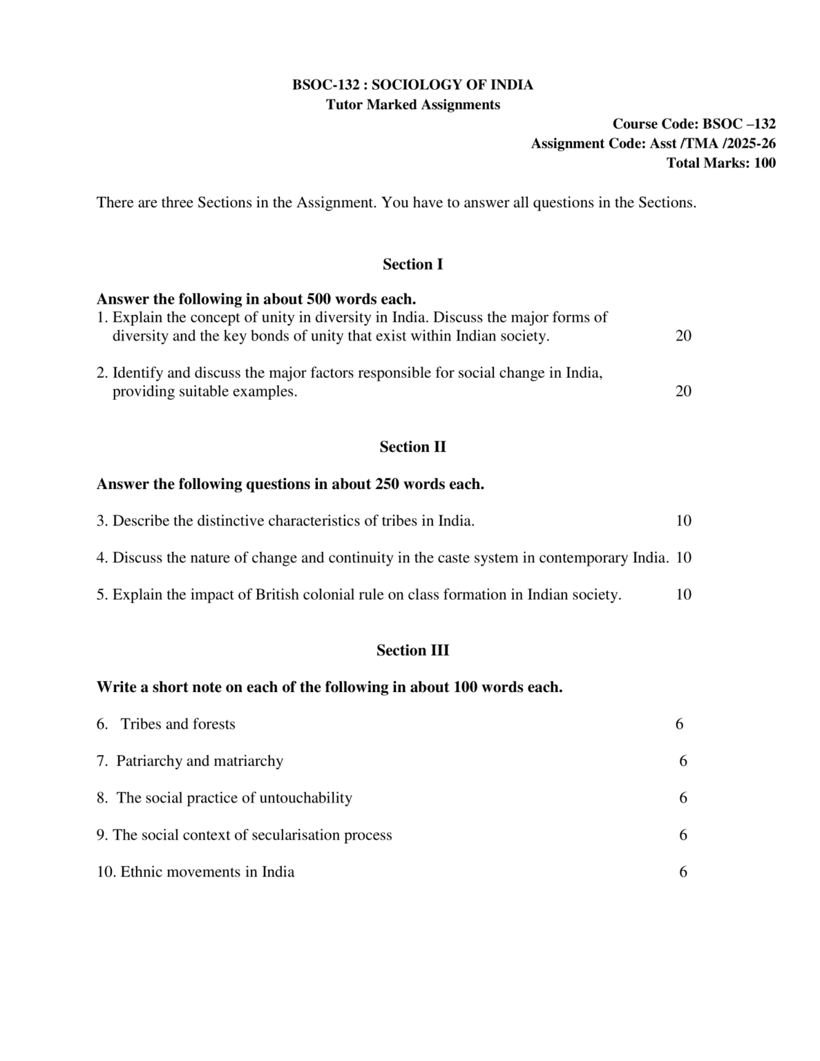 IGNOU BSOC-132 SOLVED ASSIGNMENT 2025-26 ENGLISH MEDIUM