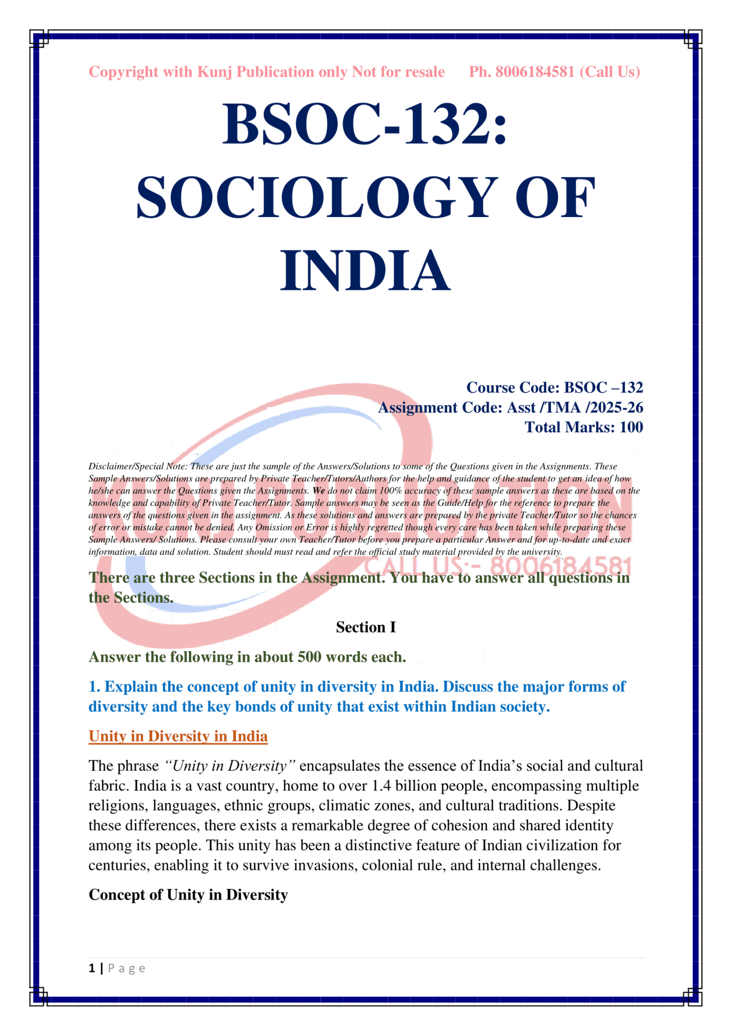 IGNOU BSOC-132 SOLVED ASSIGNMENT 2025-26 ENGLISH MEDIUM