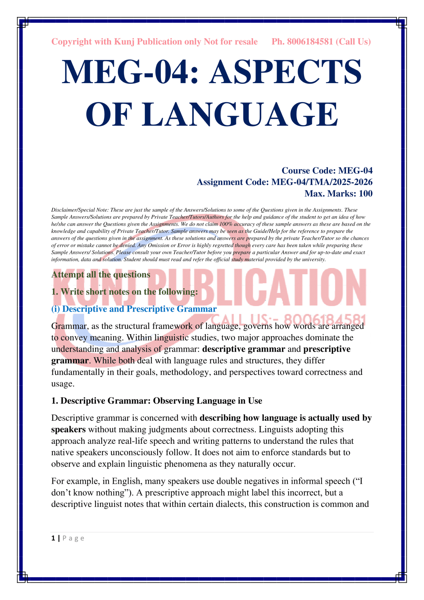 IGNOU MEG-04 SOLVED ASSIGNMENT 2025-26 ENGLISH MEDIUM