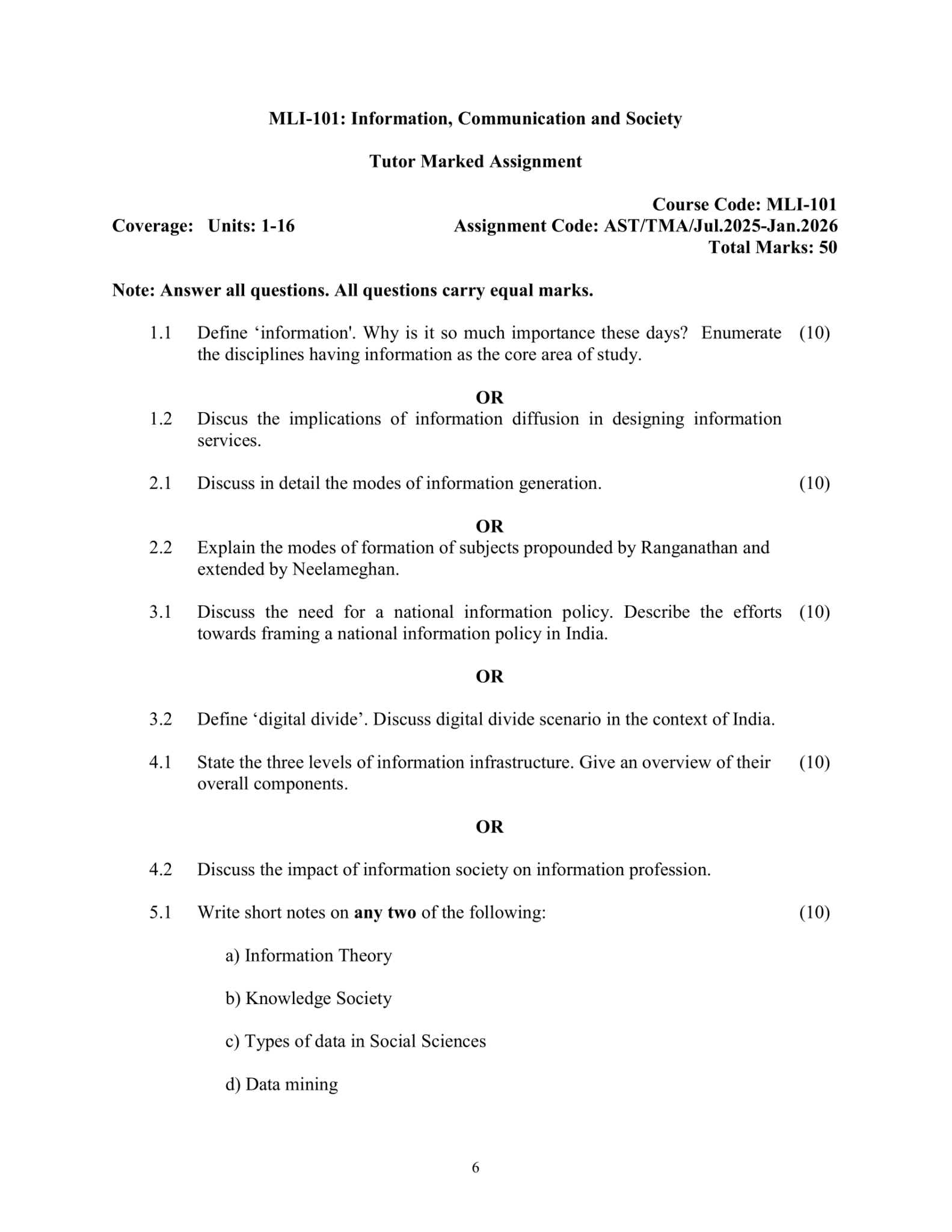 IGNOU MLI-101 SOLVED ASSIGNMENT 2025-26 ENGLISH MEDIUM