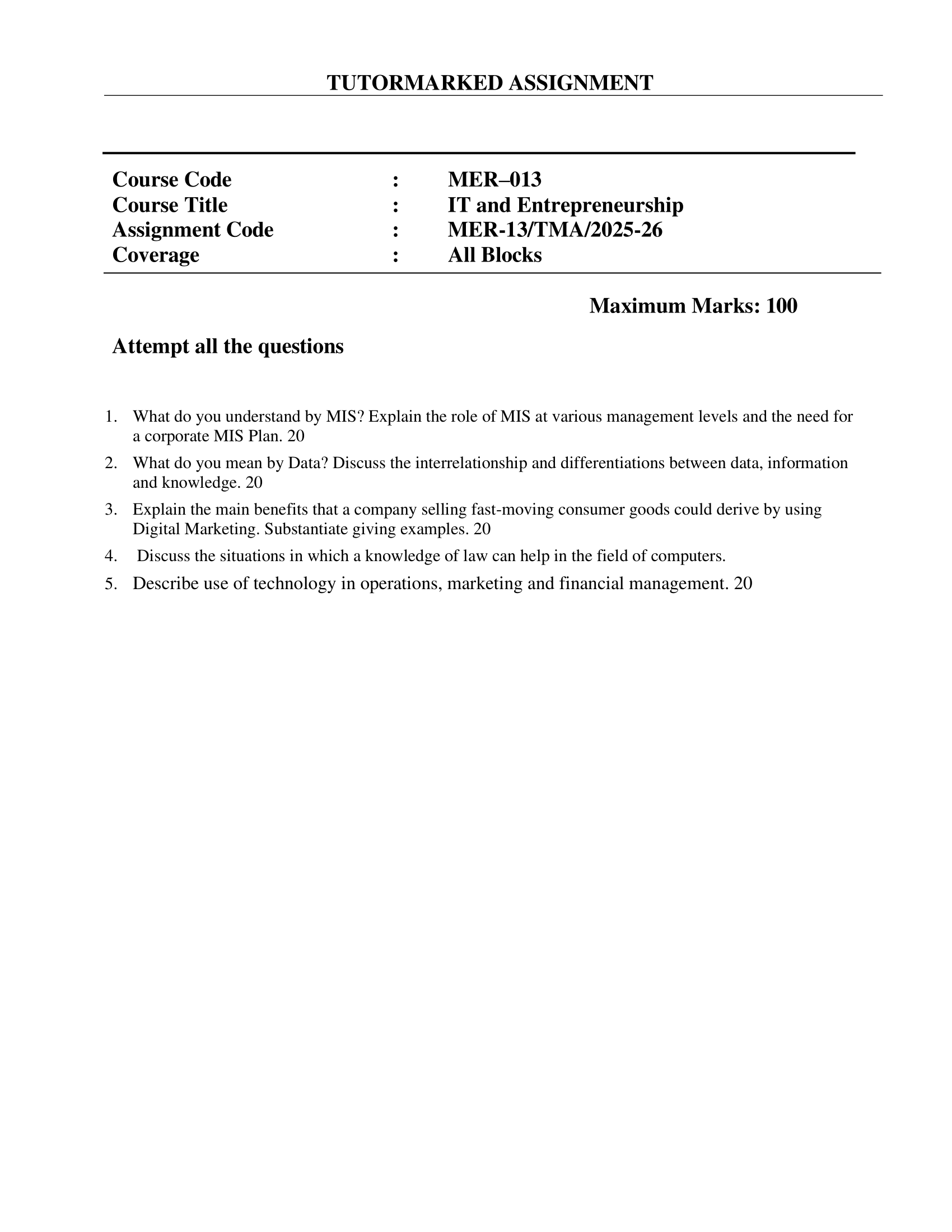 IGNOU MER-013 SOLVED ASSIGNMENT 2025-26 ENGLISH MEDIUM