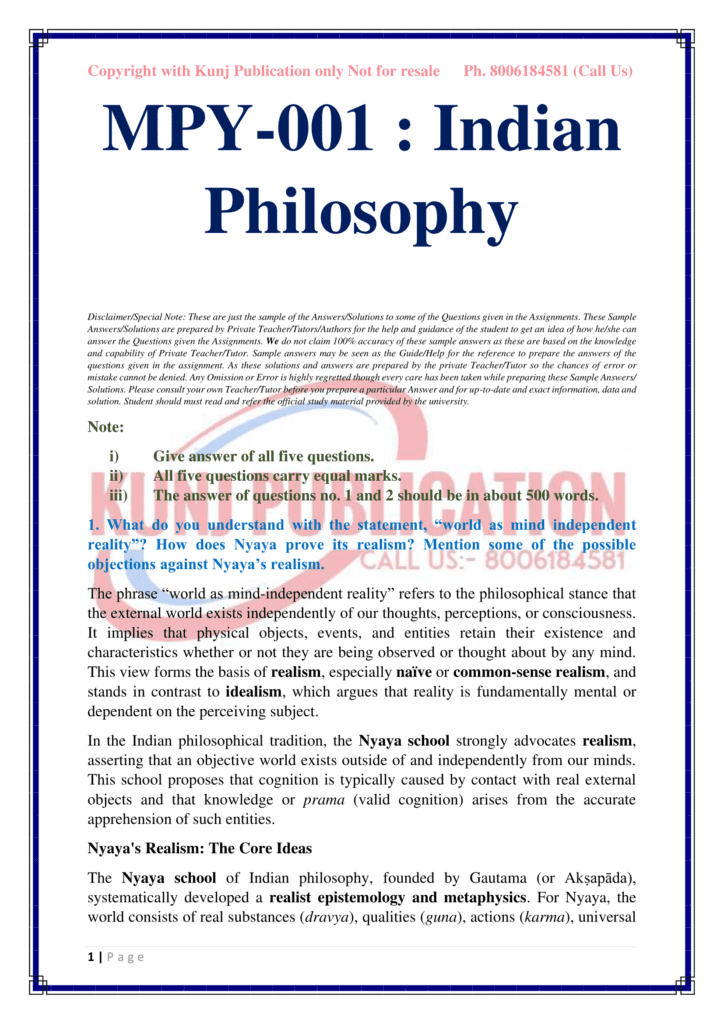 IGNOU MPY-001 SOLVED ASSIGNMENT 2025-26 ENGLISH MEDIUM