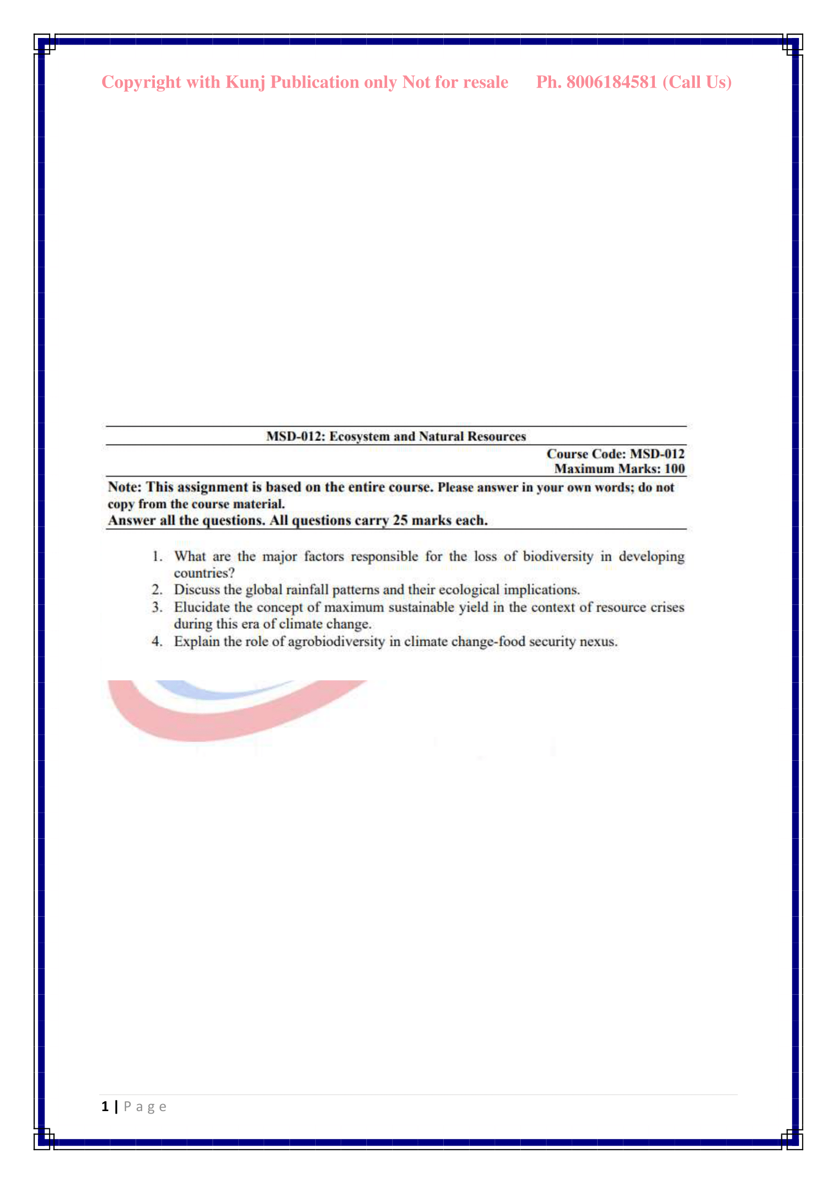 IGNOU MSD-012 SOLVED ASSIGNMENT 2025 ENGLISH MEDIUM