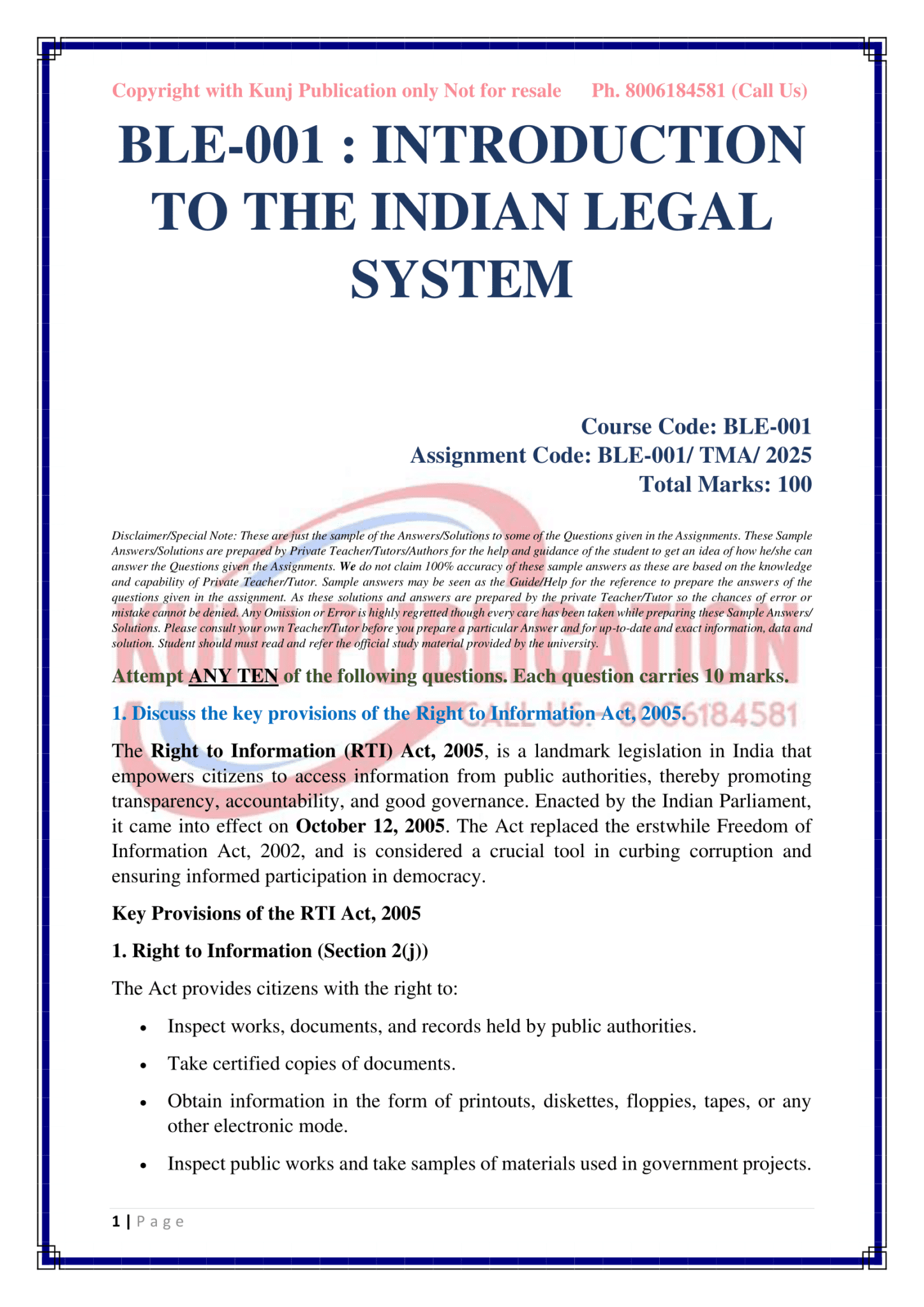 IGNOU BLE-001 SOLVED ASSIGNMENT 2025 ENGLISH MEDIUM