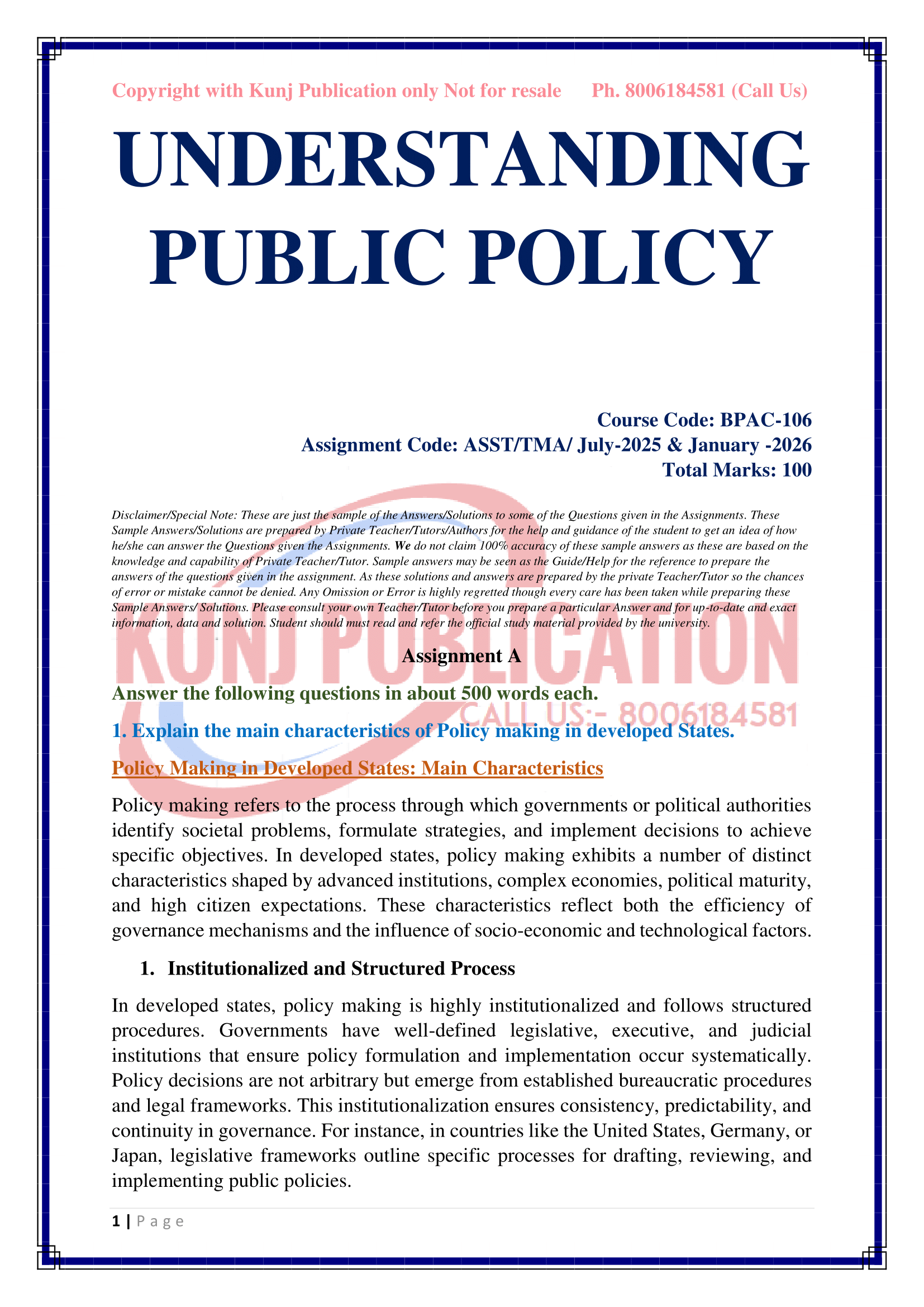 IGNOU BPAC-106 SOLVED ASSIGNMENT 2025-26 ENGLISH MEDIUM