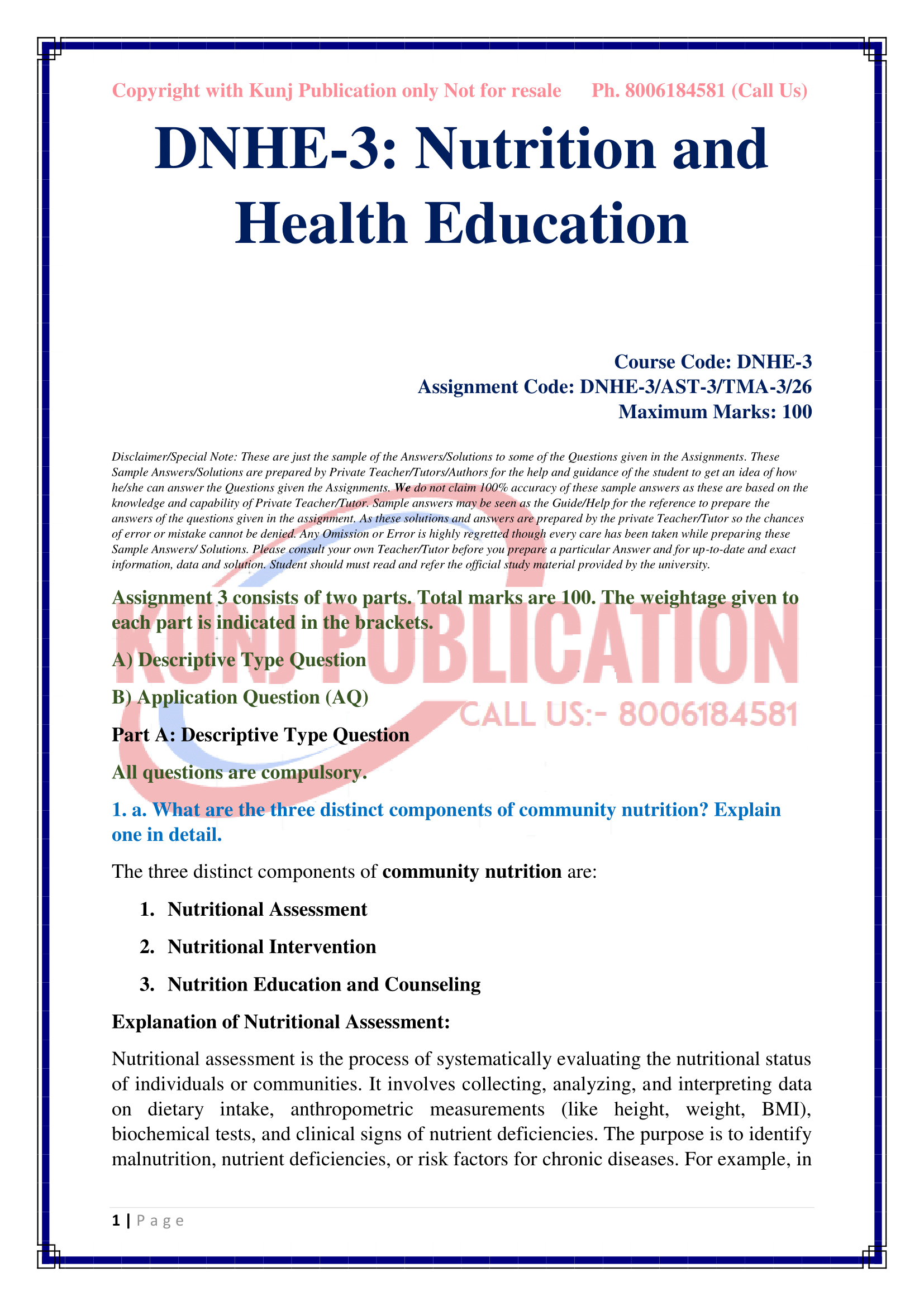 IGNOU DNHE-03 SOLVED ASSIGNMENT 2026 ENGLISH MEDIUM