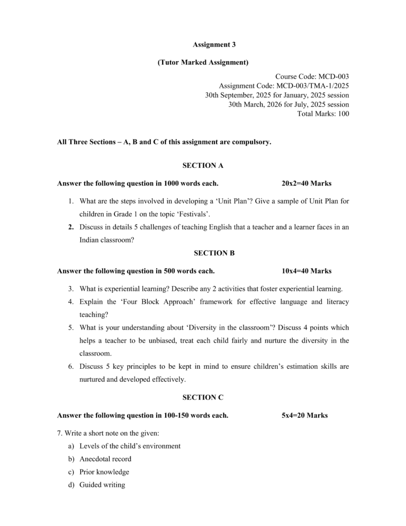 IGNOU MCD-003 SOLVED ASSIGNMENT 2025 ENGLISH MEDIUM