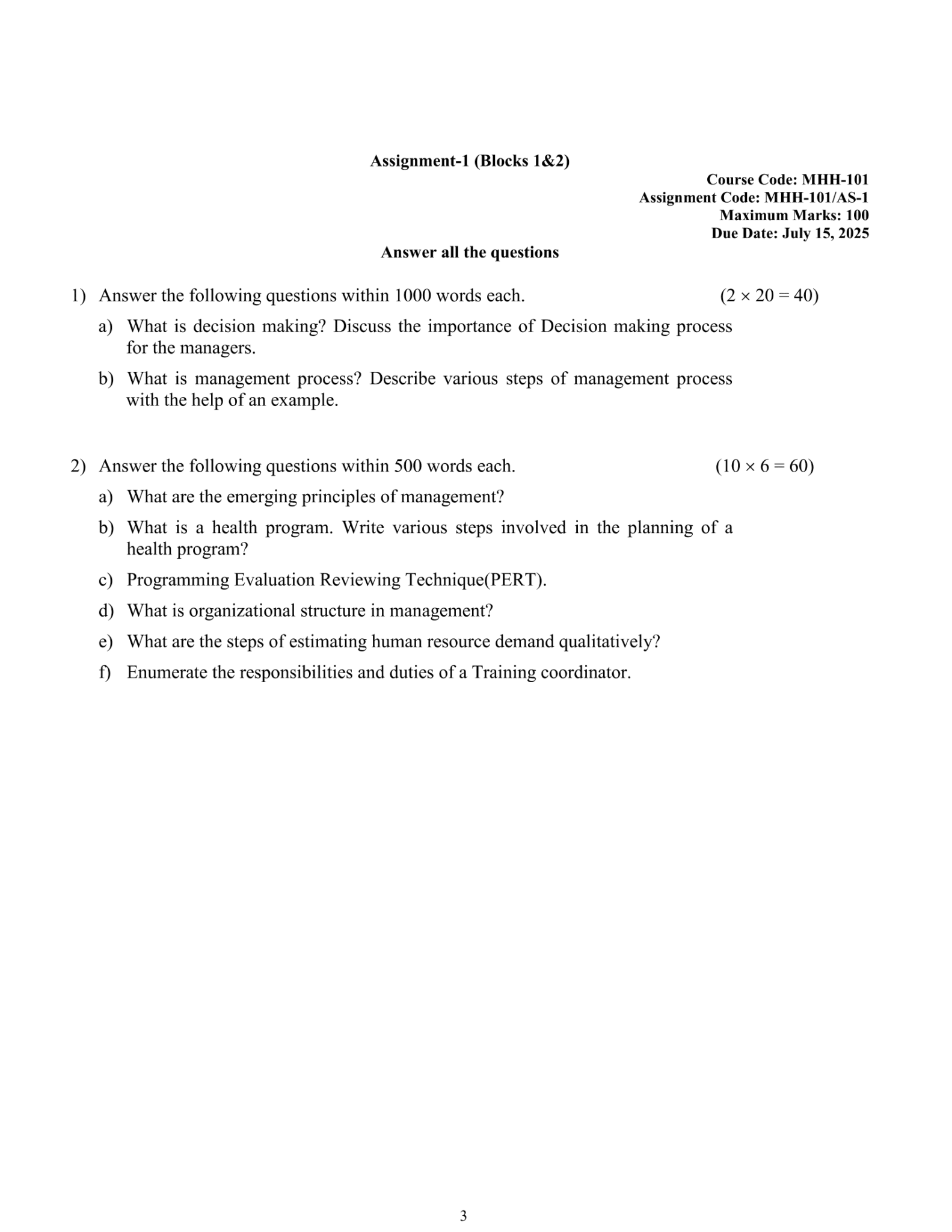 IGNOU MHH-101/AS-1 SOLVED ASSIGNMENT 2025 ENGLISH MEDIUM
