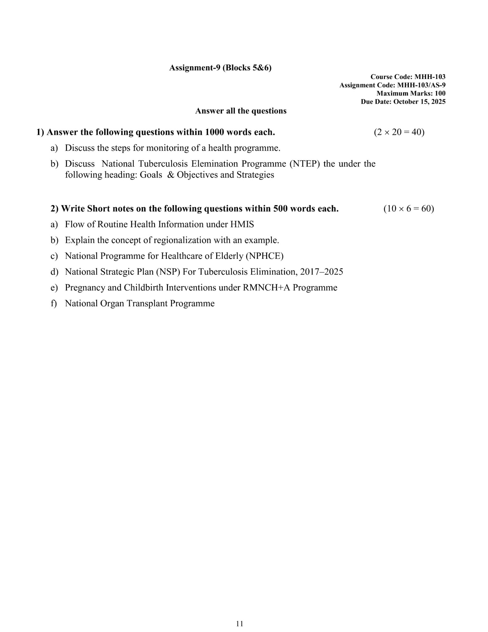 IGNOU MHH-103/AS-9 SOLVED ASSIGNMENT 2025 ENGLISH MEDIUM