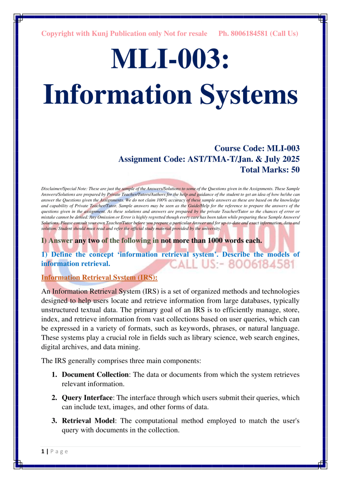 IGNOU MLI-003 SOLVED ASSIGNMENT 2025 ENGLISH MEDIUM