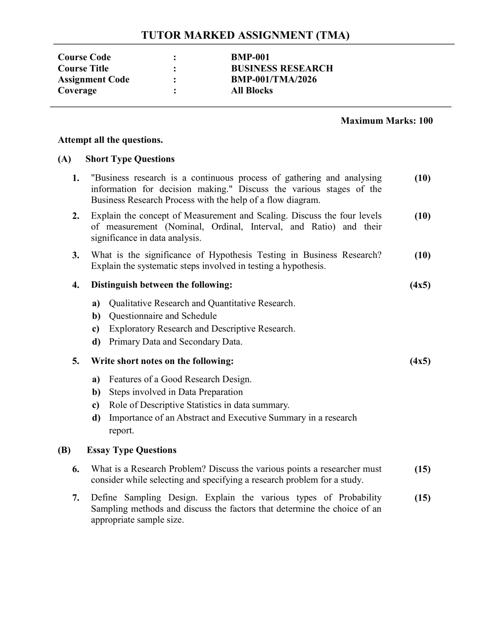 IGNOU BMP-001 SOLVED ASSIGNMENT 2026 ENGLISH MEDIUM