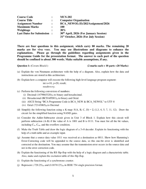 IGNOU MCS-202 SOLVED ASSIGNMENT 2026 ENGLISH MEDIUM